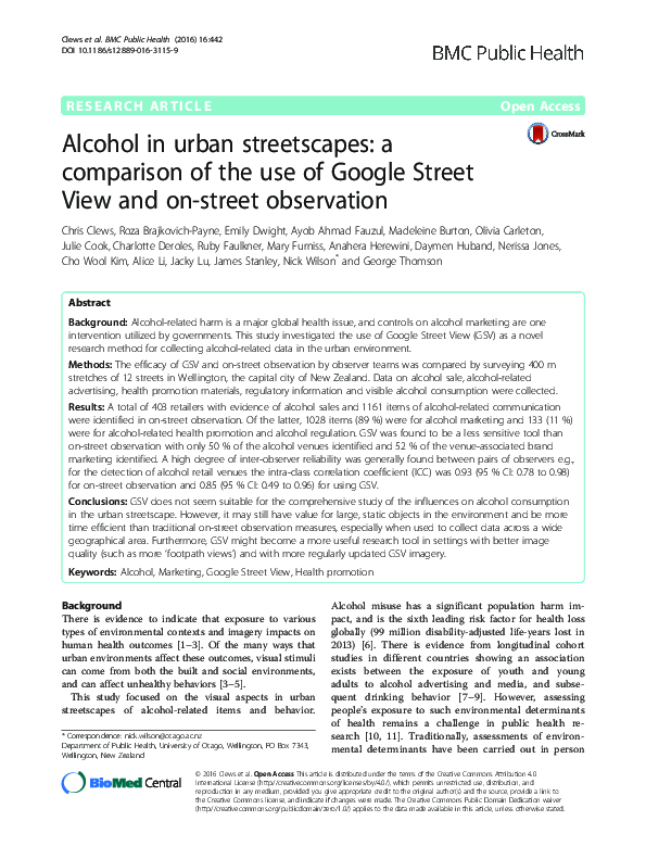 (PDF) Alcohol in urban streetscapes: a comparison of the use of Google ...