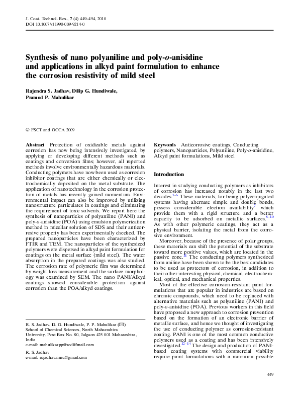 (PDF) Synthesis of nano polyaniline and poly-o-anisidine and ...