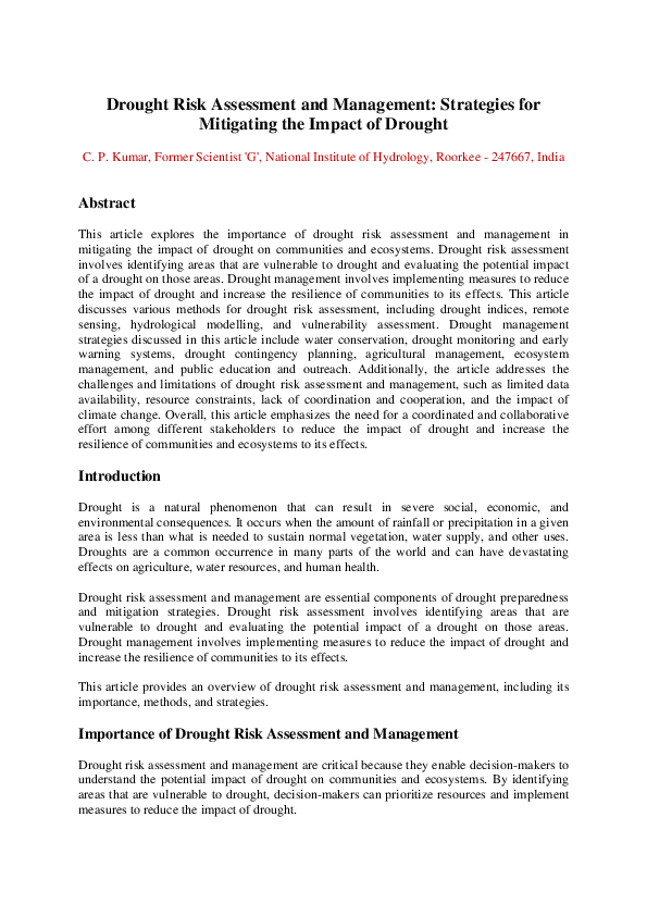 (PDF) Drought Risk Assessment and Management: Strategies for Mitigating ...