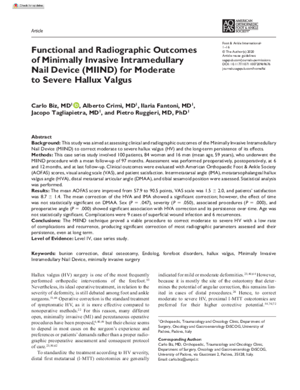 (PDF) Functional and Radiographic Outcomes of Minimally Invasive Intramedullary Nail Device ...