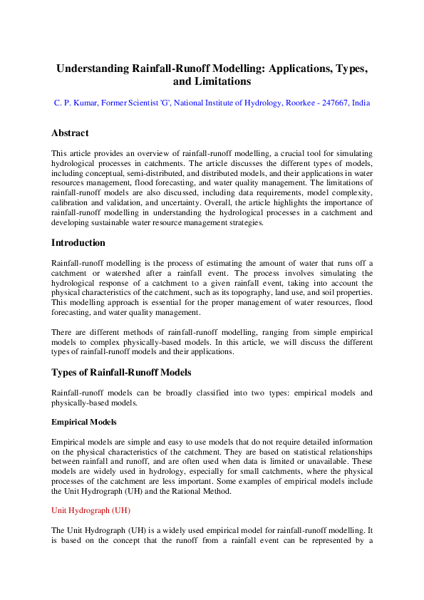 (PDF) Understanding Rainfall-Runoff Modelling: Applications, Types, and Limitations