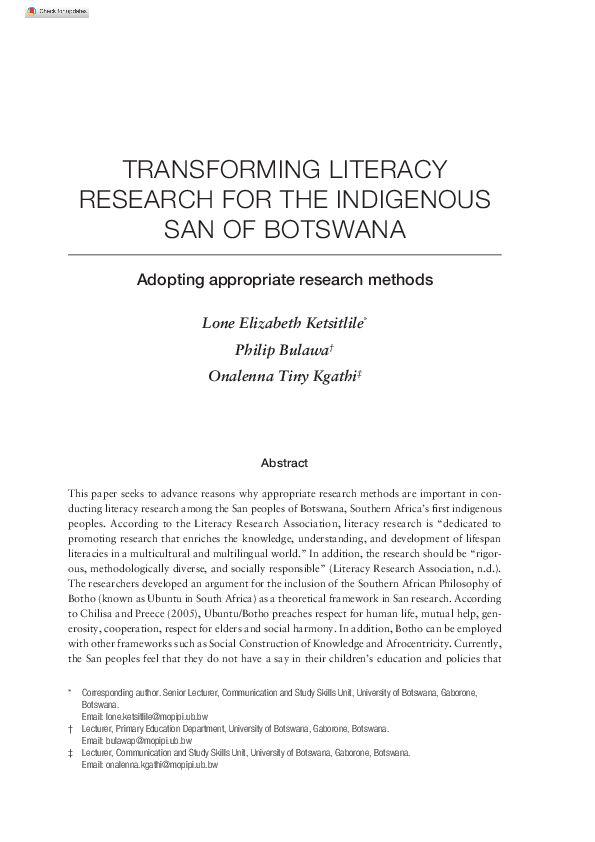 (PDF) Transforming Literacy Research for the Indigenous San of Botswana ...