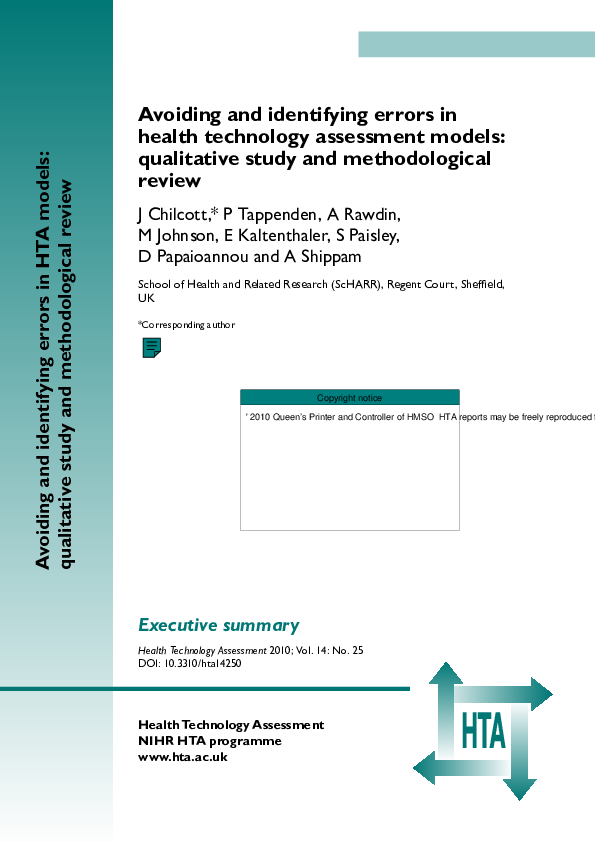 (PDF) Avoiding and identifying errors in health technology assessment models: qualitative study ...