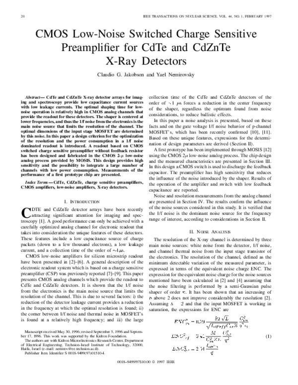 (PDF) CMOS low-noise switched charge sensitive preamplifier for CdTe ...