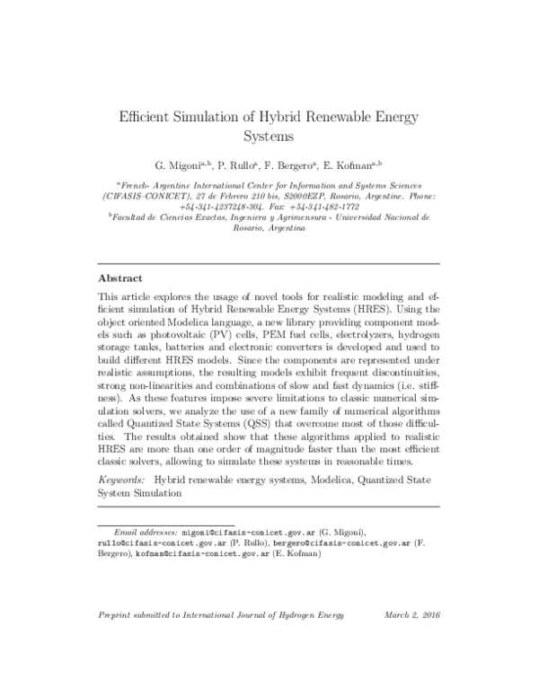 Pdf Efficient Simulation Of Hybrid Renewable Energy Systems