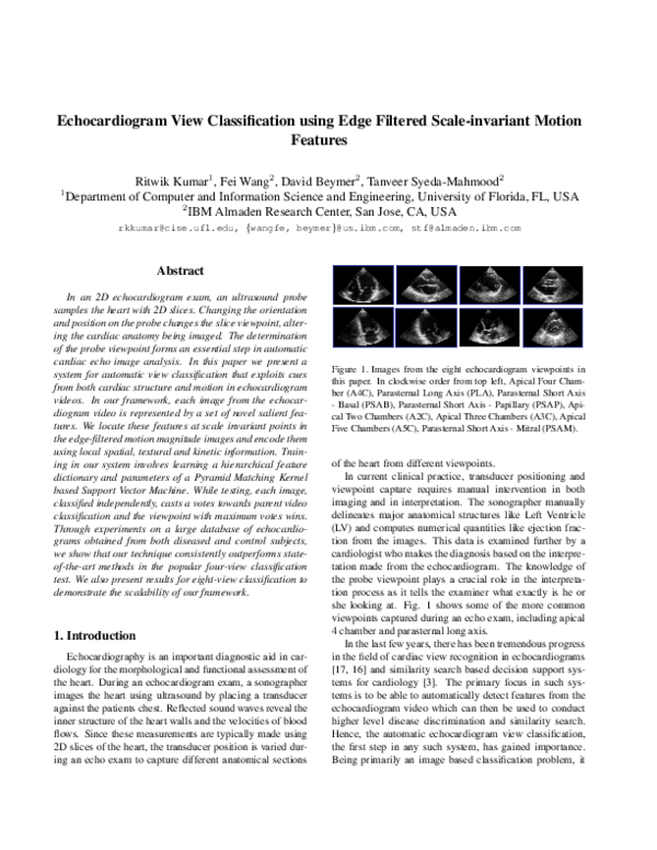 Pdf Echocardiogram View Classification Using Edge Filtered Scale Invariant Motion Features