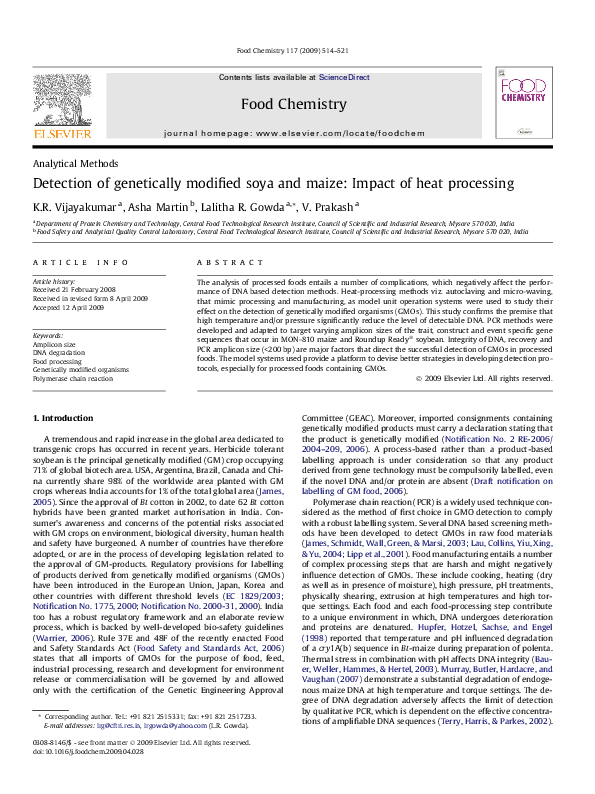 Pdf Detection Of Genetically Modified Soya And Maize Impact Of Heat Processing