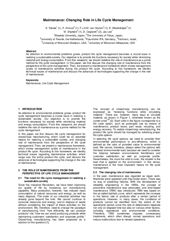 (PDF) Maintenance: Changing Role in Life Cycle Management