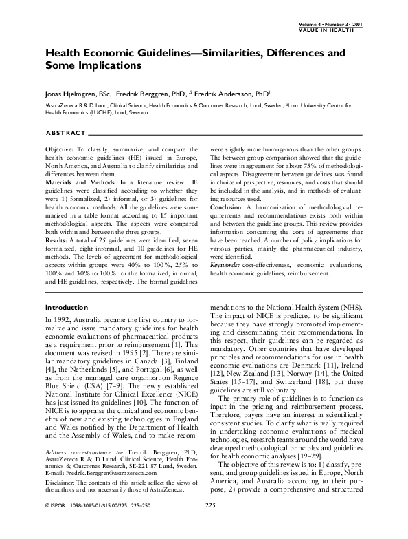 (PDF) Health Economic Guidelines—Similarities, Differences and Some ...