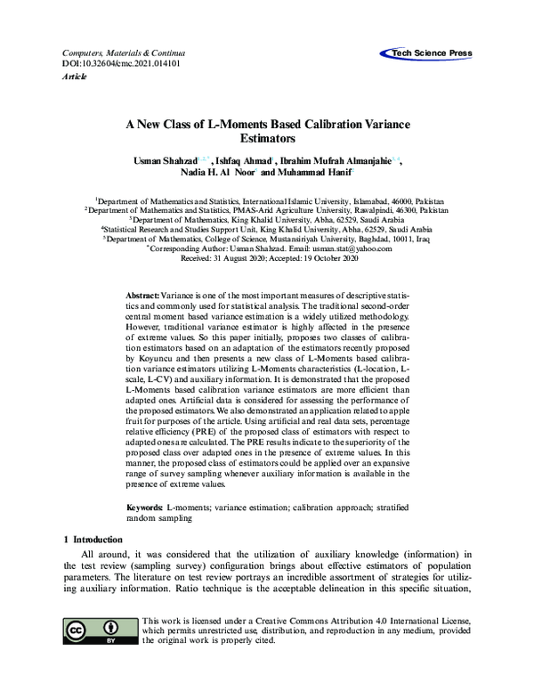 Pdf A New Class Of L Moments Based Calibration Variance Estimators