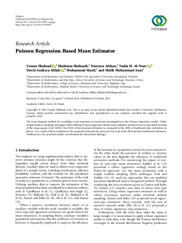 (PDF) Poisson Regression-Based Mean Estimator