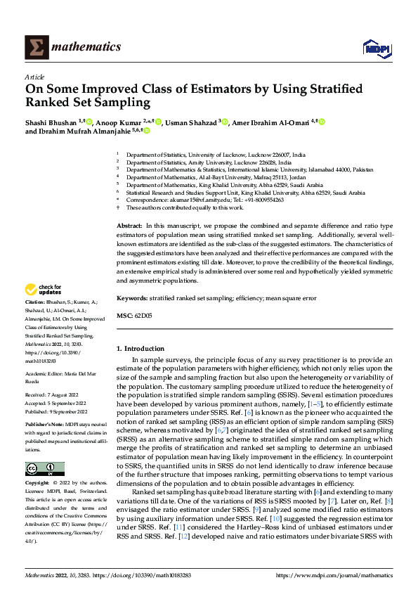 Pdf On Some Improved Class Of Estimators By Using Stratified Ranked Set Sampling