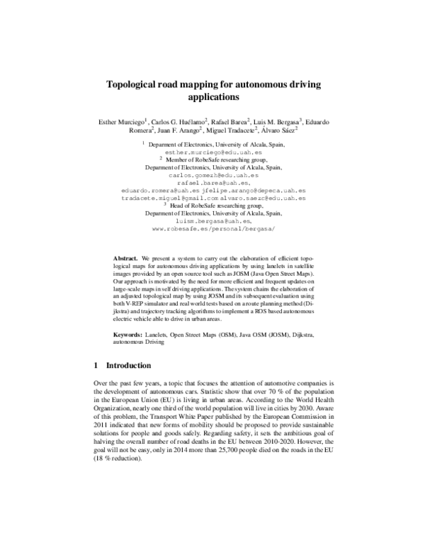 (PDF) Topological Road Mapping for Autonomous Driving Applications