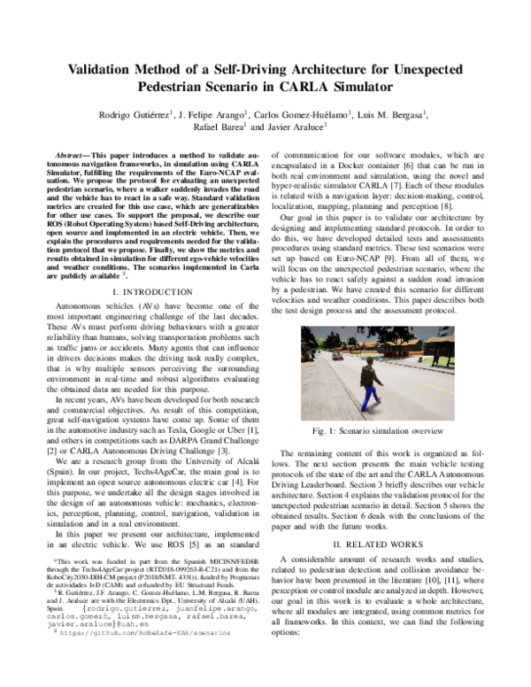 (PDF) Validation Method of a Self-Driving Architecture for Unexpected Pedestrian Scenario in ...