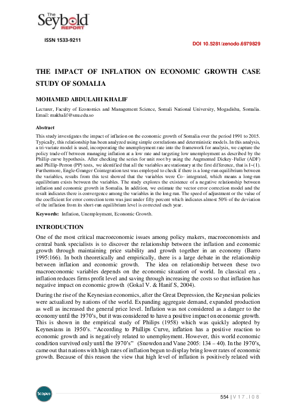 (PDF) The Impact of Inflation on Economic Growth Case Study of Somalia