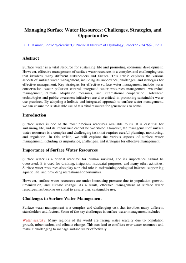 (PDF) Managing Surface Water Resources: Challenges, Strategies, and ...