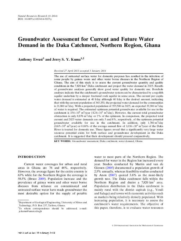 (PDF) Groundwater Assessment for Current and Future Water Demand in the ...