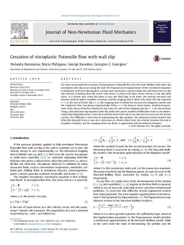 (PDF) Cessation of viscoplastic Poiseuille flow with wall slip