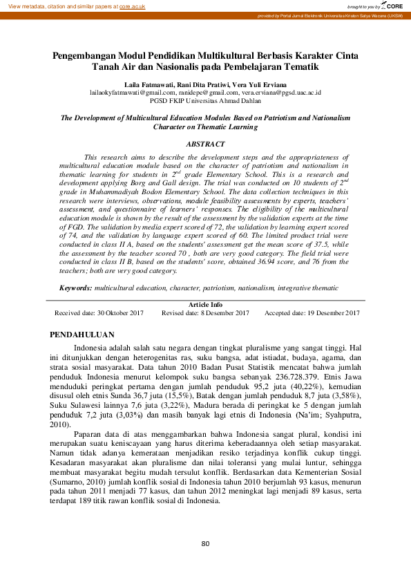 (PDF) Pengembangan Modul Pendidikan Multikultural Berbasis Karakter Cinta Tanah Air dan ...