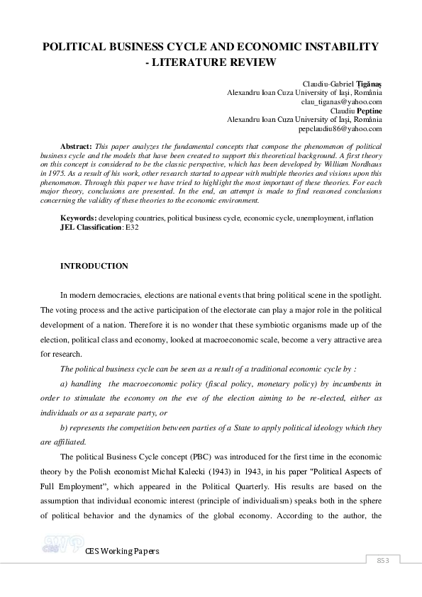 (PDF) Political Business Cycle and Economic Instability - Literature Review