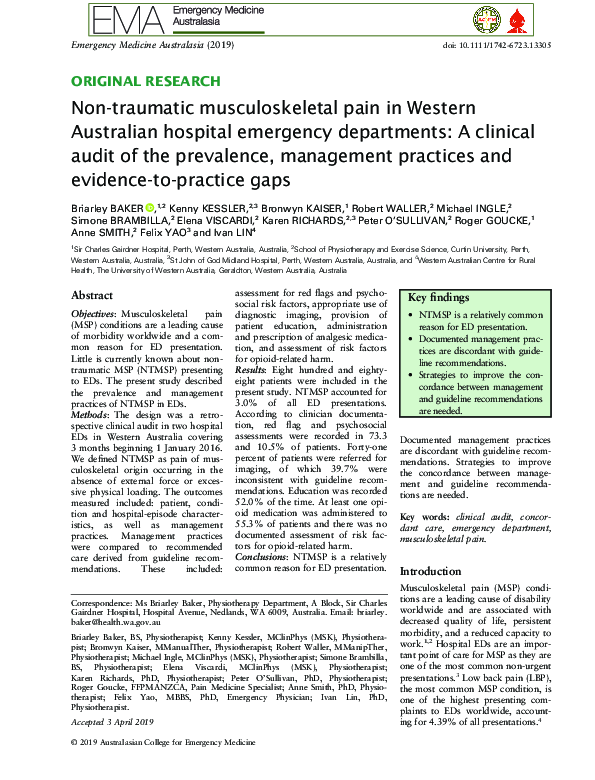 (PDF) Non‐traumatic musculoskeletal pain in Western Australian hospital ...
