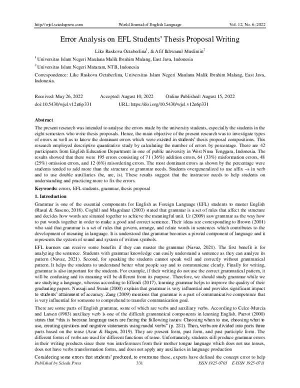 (PDF) Error Analysis on EFL Students’ Thesis Proposal Writing