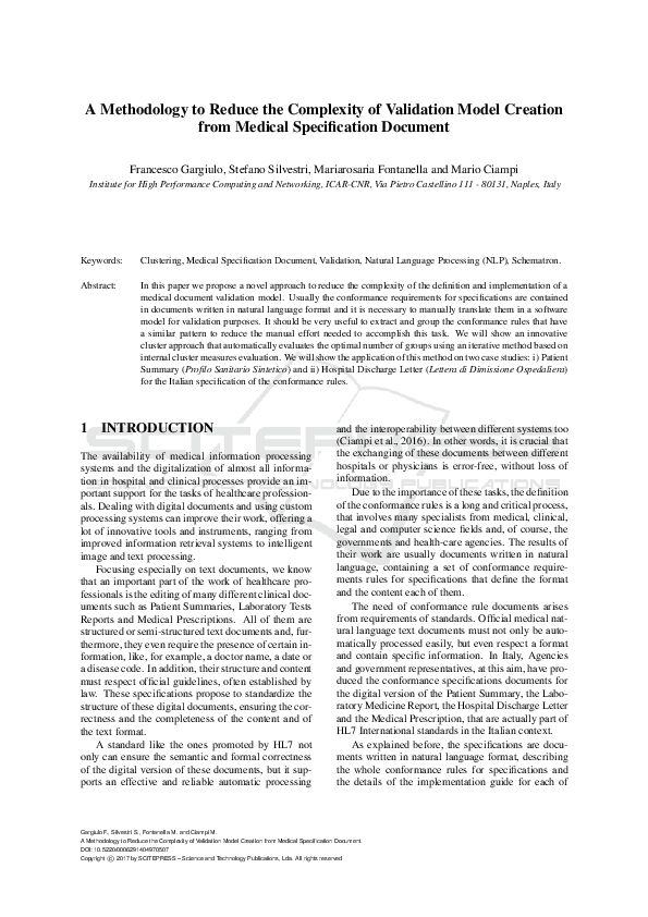 Pdf A Methodology To Reduce The Complexity Of Validation Model Creation From Medical