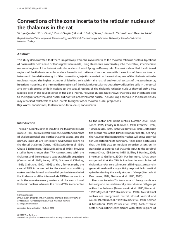 (PDF) Connections of the zona incerta to the reticular nucleus of the ...