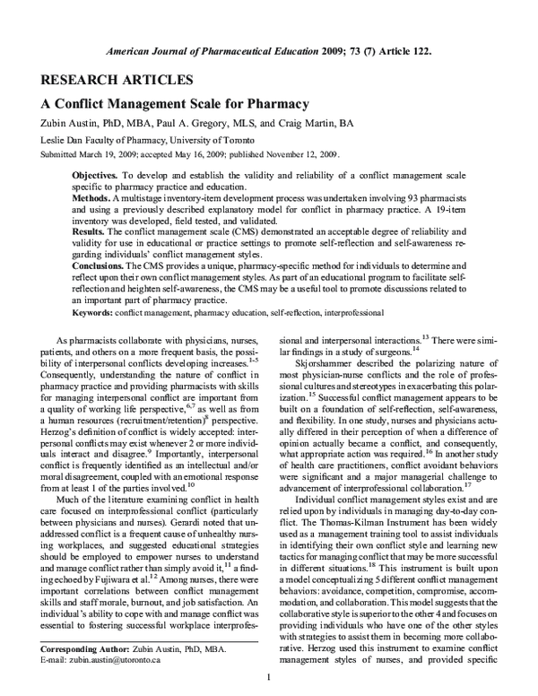 (PDF) A Conflict Management Scale for Pharmacy