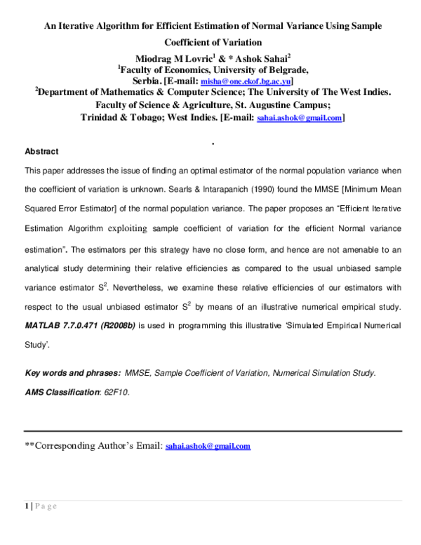 Pdf An Iterative Algorithm For Efficient Estimation Of The Mean Of A 2520