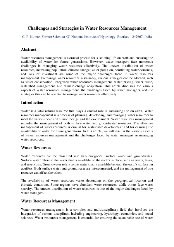 (PDF) Challenges and Strategies in Water Resources Management