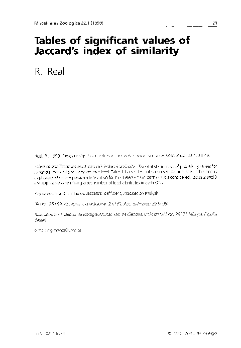 (PDF) Tables of significant values of Jaccard's index of similarity