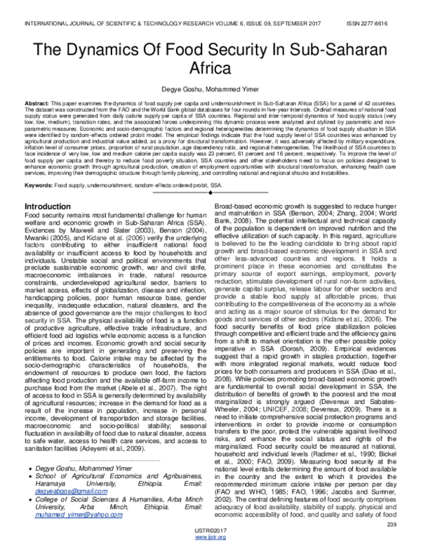 (PDF) The Dynamics Of Food Security In Sub-Saharan Africa