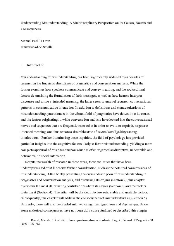 (PDF) Understanding Misunderstanding: A Multidisciplinary Perspective on Its Causes, Factors and ...