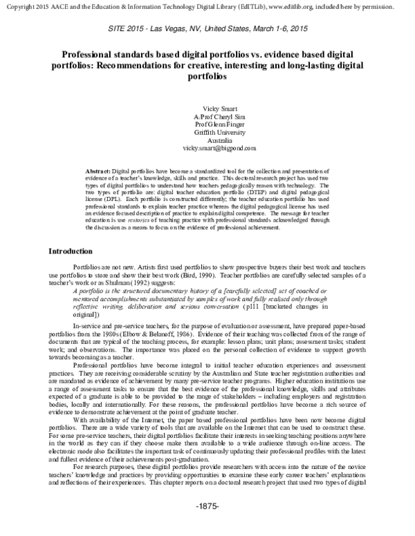 (PDF) Professional standards based digital portfolios vs. evidence ...