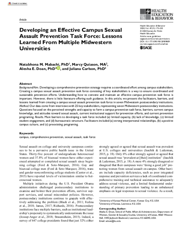 (PDF) Developing an Effective Campus Sexual Assault Prevention Task ...