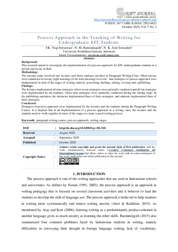 (PDF) Process Approach in the Teaching of Writing for Undergraduate EFL ...