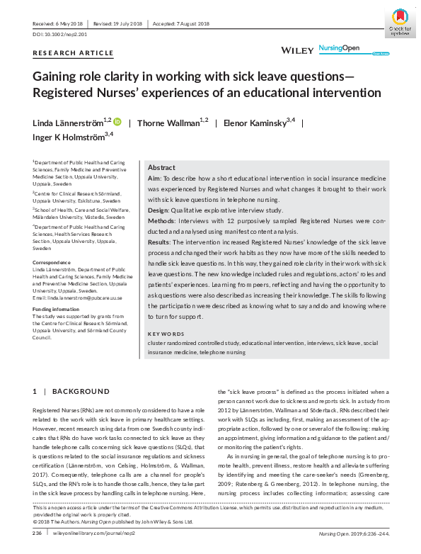 (PDF) Gaining role clarity in working with sick leave questions ...