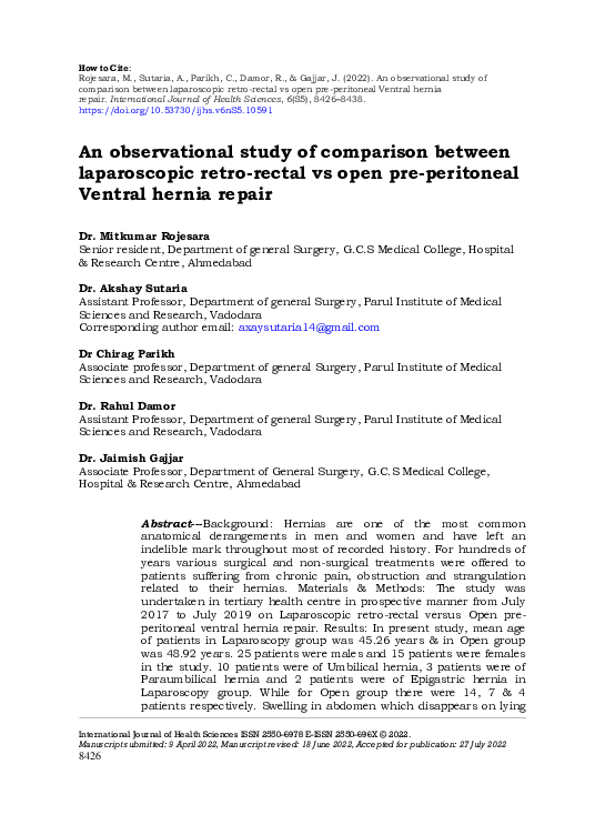 (PDF) observational study of comparison between laparoscopic retro-rectal vs open pre-peritoneal ...
