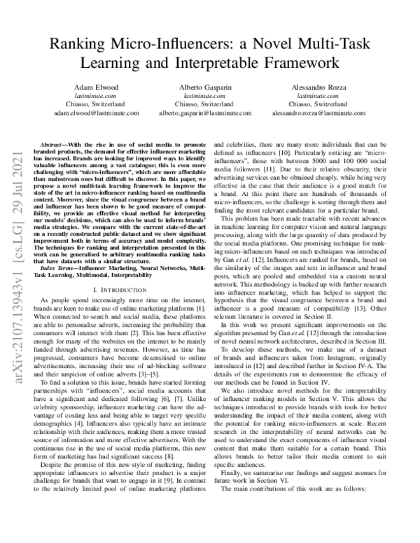 (PDF) Ranking Micro-Influencers: a Novel Multi-Task Learning and Interpretable Framework