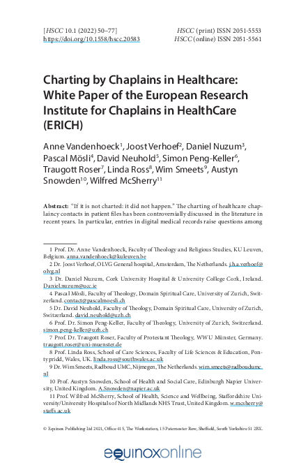 (PDF) Charting by Chaplains in Healthcare