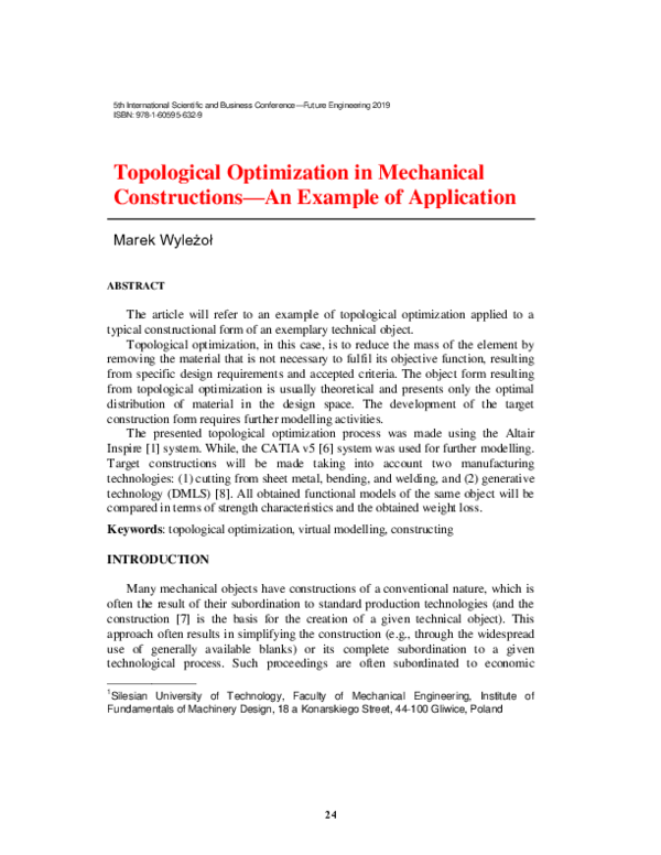 (PDF) Topological Optimization in Mechanical Constructions—An Example of Application