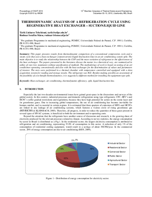 (PDF) THERMODYNAMIC ANALYSIS OF A REFRIGERATION CYCLE USING REGENERATIVE HEAT EXCHANGER -SUCTION ...