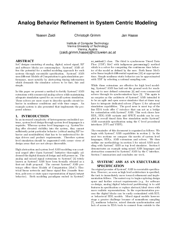 Pdf Analog Behavior Refinement In System Centric Modeling 4282