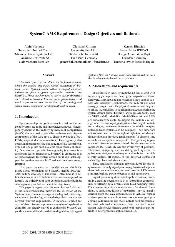 Pdf Systemc Ams Requirements Design Objectives And Rationale 2251