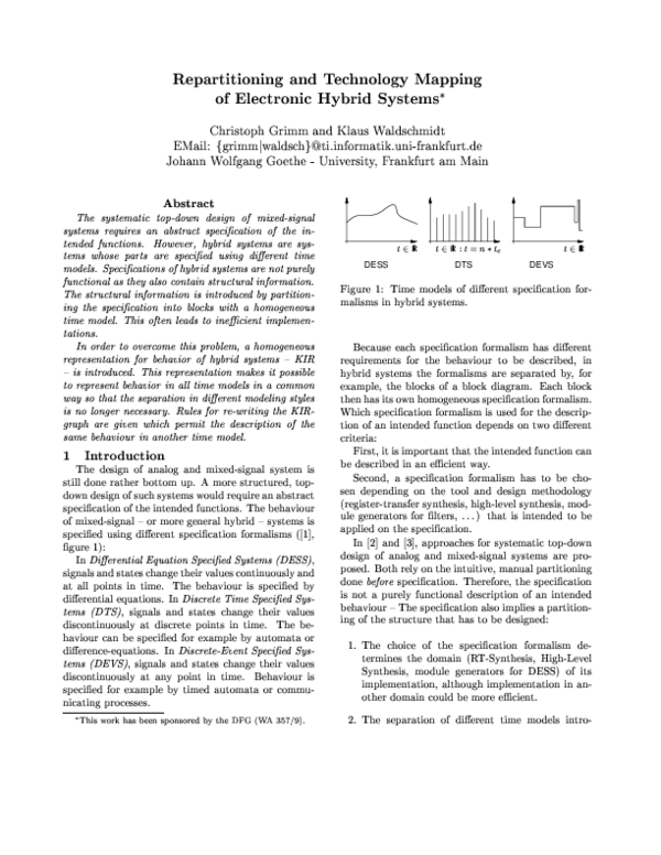 (PDF) Repartitioning and technology mapping of electronic hybrid systems | Christoph Grimm ...