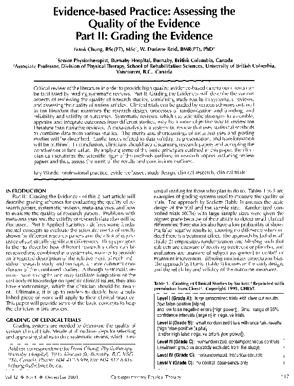 (PDF) Evidence-based Practice: Assessing the Quality of the Evidence Part I: Applied Statistics