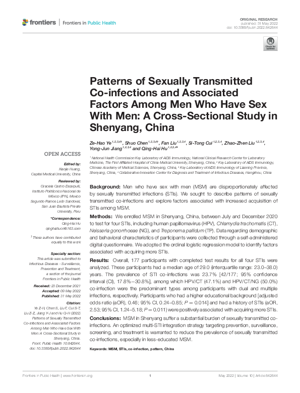 (PDF) Patterns of Sexually Transmitted Co-infections and Associated Factors Among Men Who Have ...