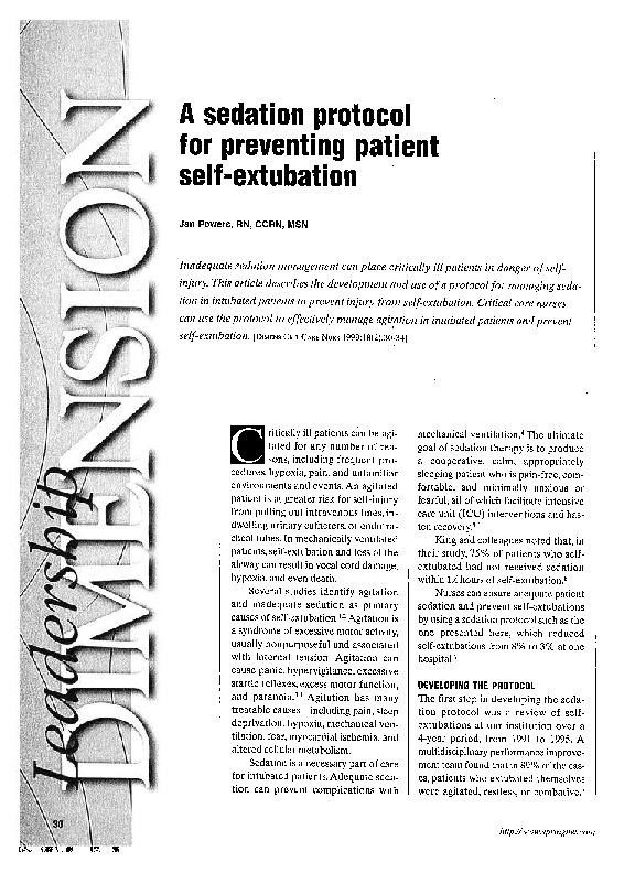(PDF) A sedation protocol for preventing patient self-extubation | Jan ...