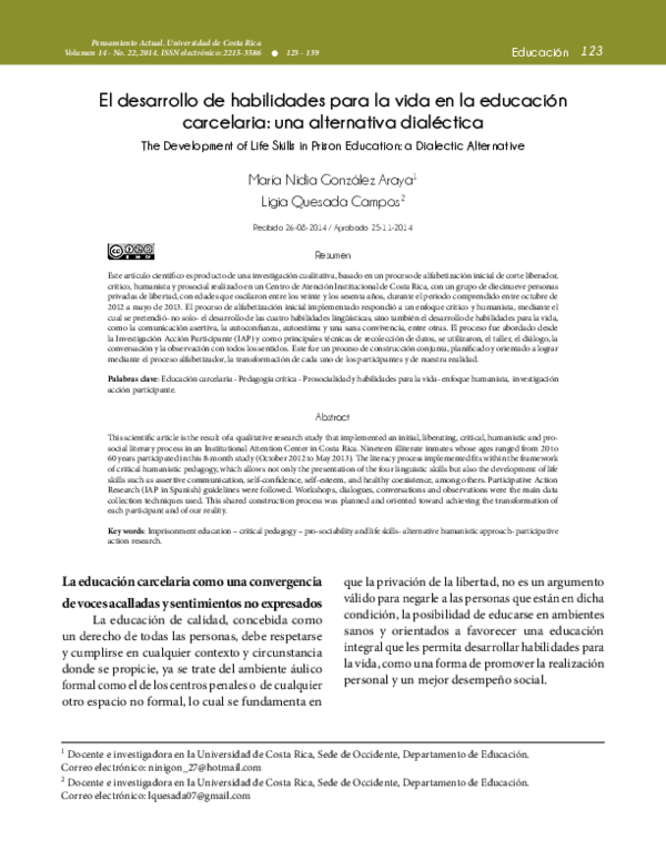 (PDF) El desarrollo de habilidades para la vida en la educación carcelaria: una alternativa ...